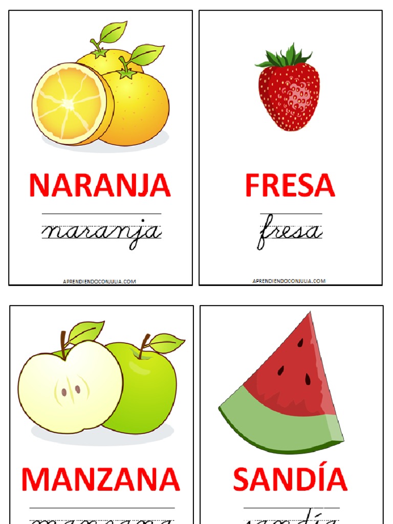 Tarjetas Vocabulario Imprimibles Frutas y Verduras PDF | PDF