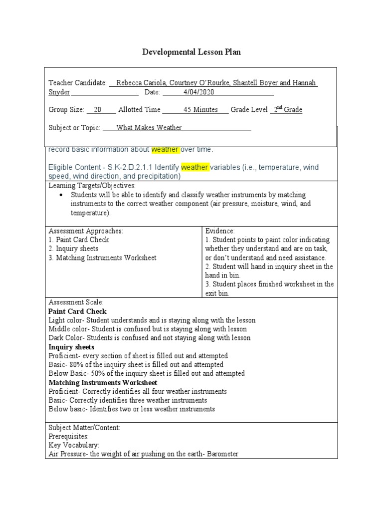 Weather Instruments Lesson Plan for Grade 4 | PDF | Meteorology ...