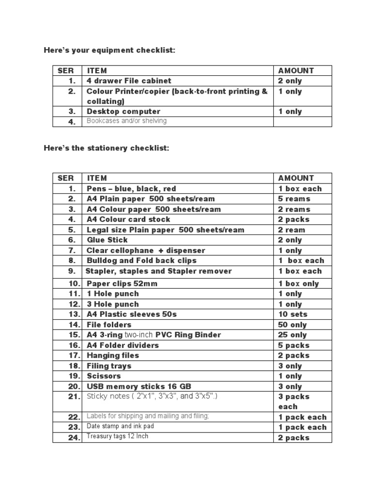 Stationery List | PDF