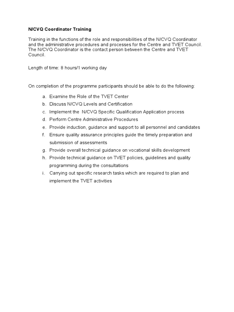 TVET TRAINING Course Outlines | PDF | Vocational Education | Competence ...