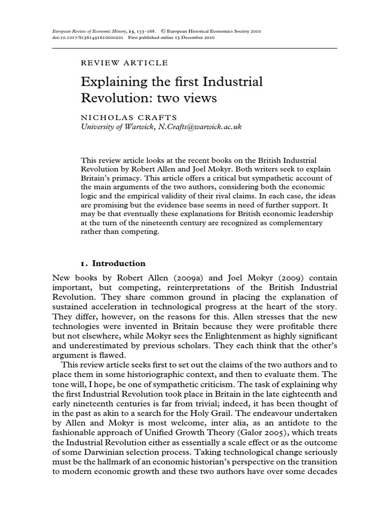 Explaining The First Industrial Revolution: Two Views: University of ...