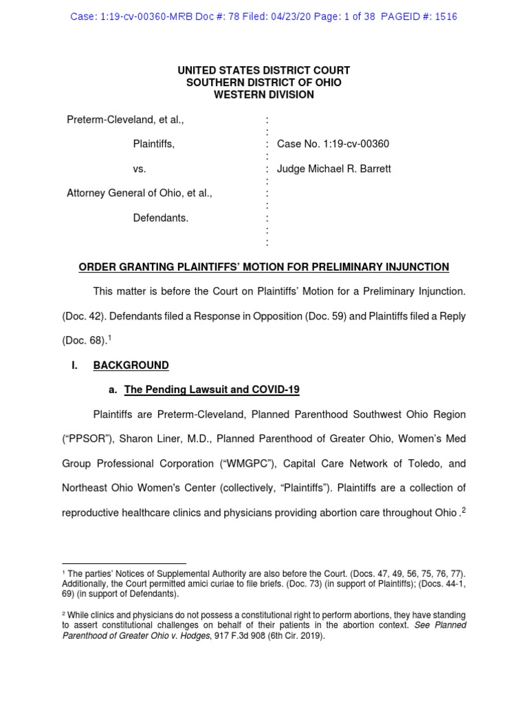 Barrett Preliminary Injunction | PDF | Medicine | Health Sciences