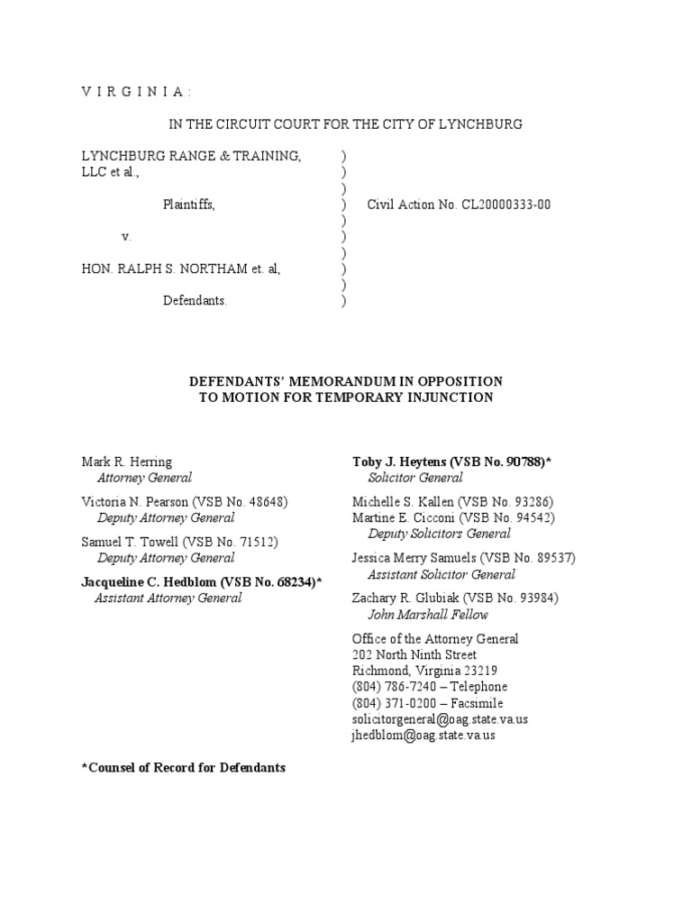 Defendants' Memorandum in Opposition To Motion For Temporary Injunction | PDF | Second Amendment ...