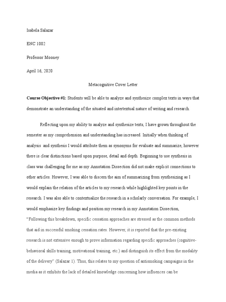 Metacognitive Cover Letter | PDF | Rhetoric | Metacognition