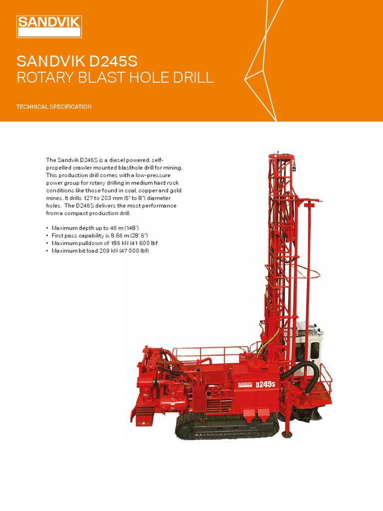 Sandvik D245S Rotary Blast Hole Drill: Technical Specification ...