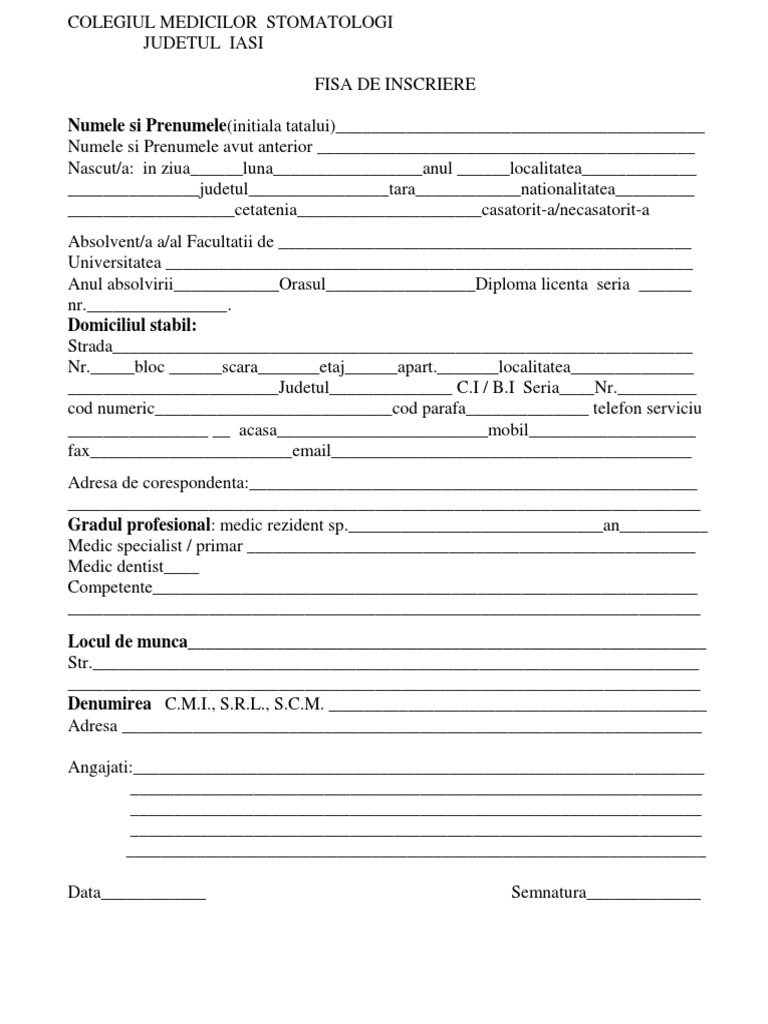 Fisa Inscriere | PDF
