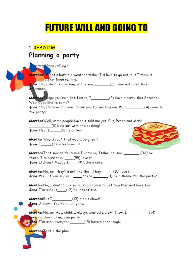 Future Will and Going To Exercises | PDF