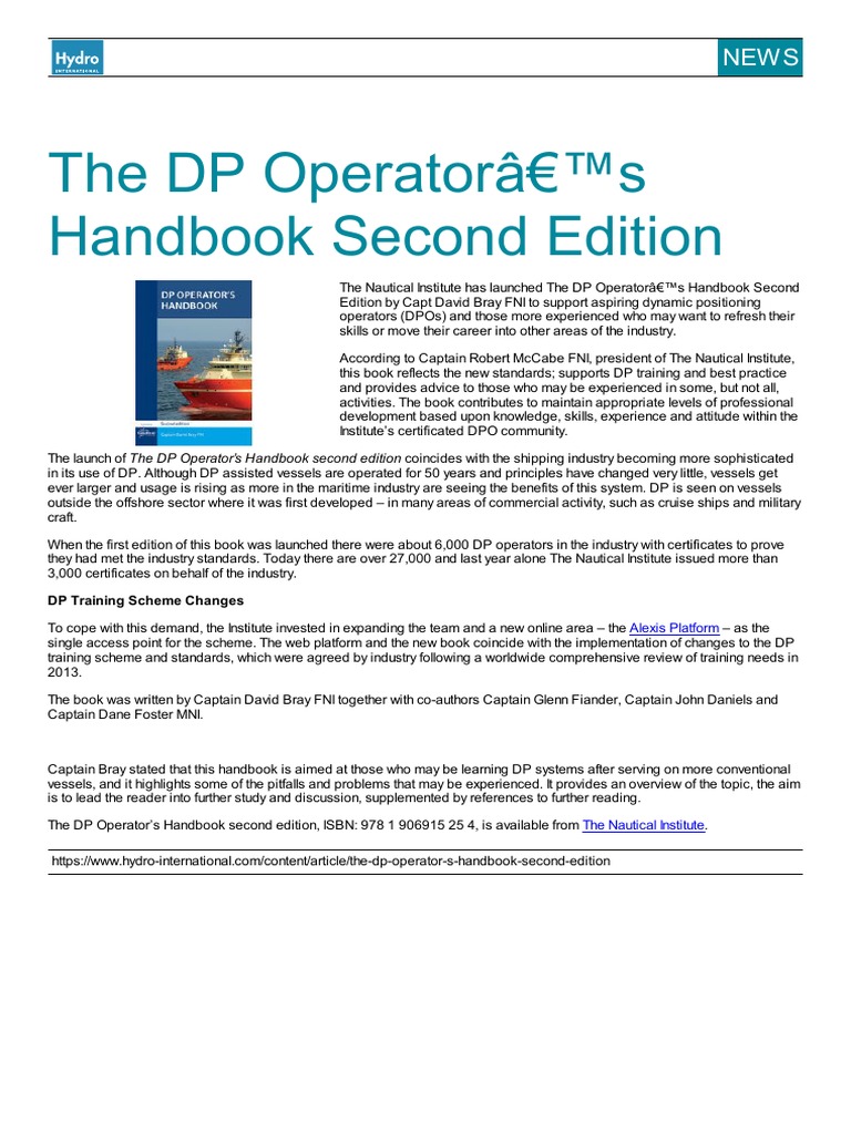 The DP Operatorâ ™s Handbook Second Edition: DP Training Scheme Changes ...