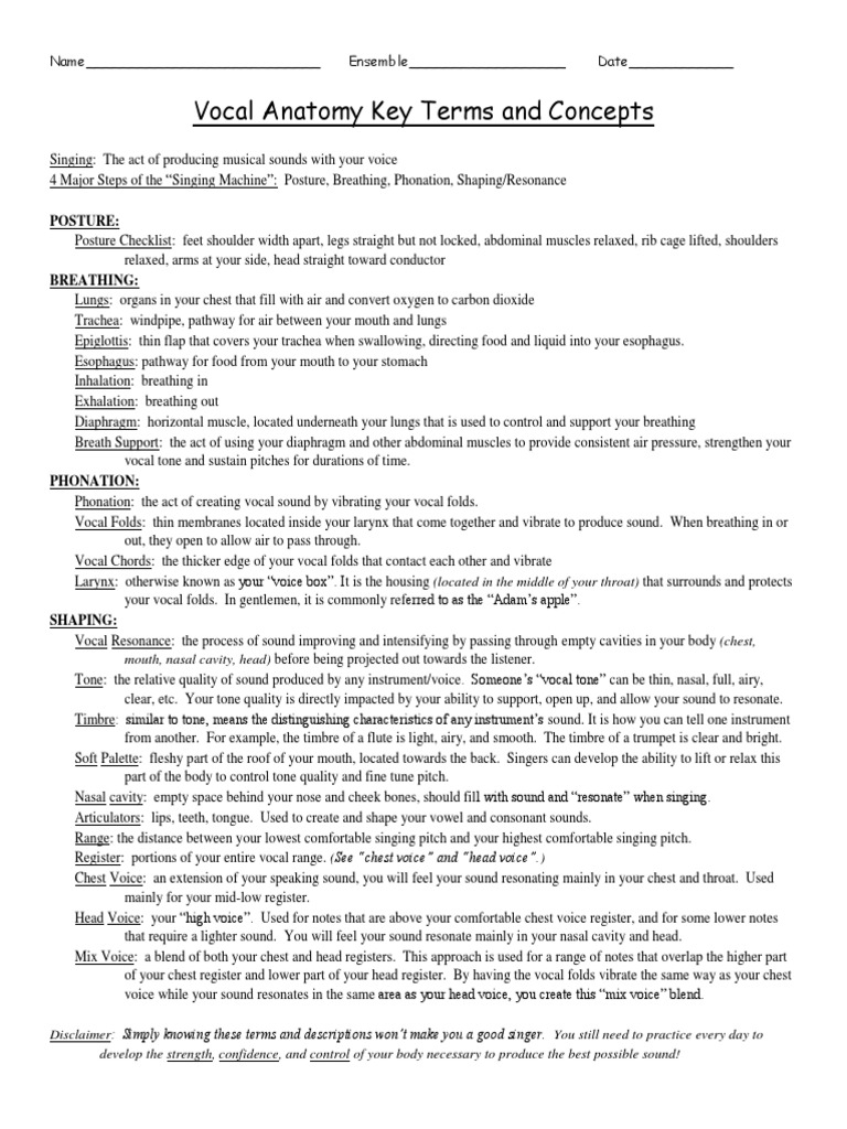 Vocal Anatomy Key Terms and Concepts: Posture | PDF | Singing | Breathing