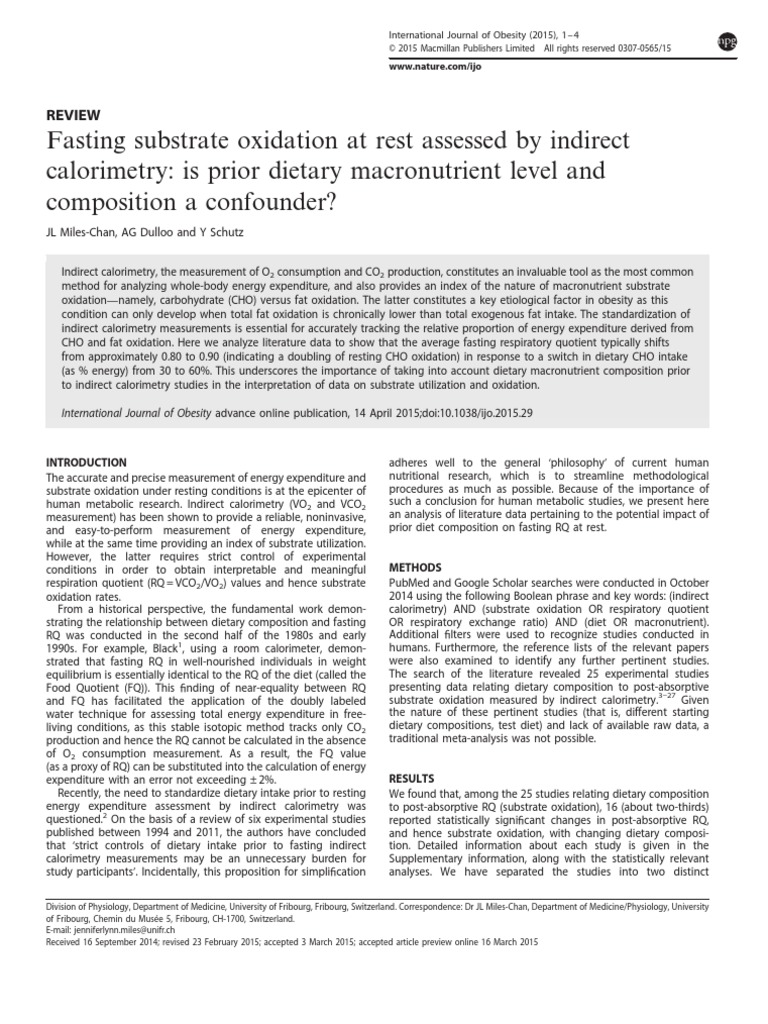 Fasting Substrate Oxidation at Rest Assessed by Indirect Calorimetry Is ...
