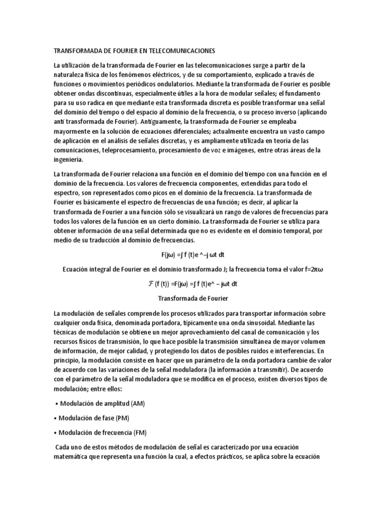Caracteristicas Del Metodo de Fourier | PDF | Modulación | Transformada ...