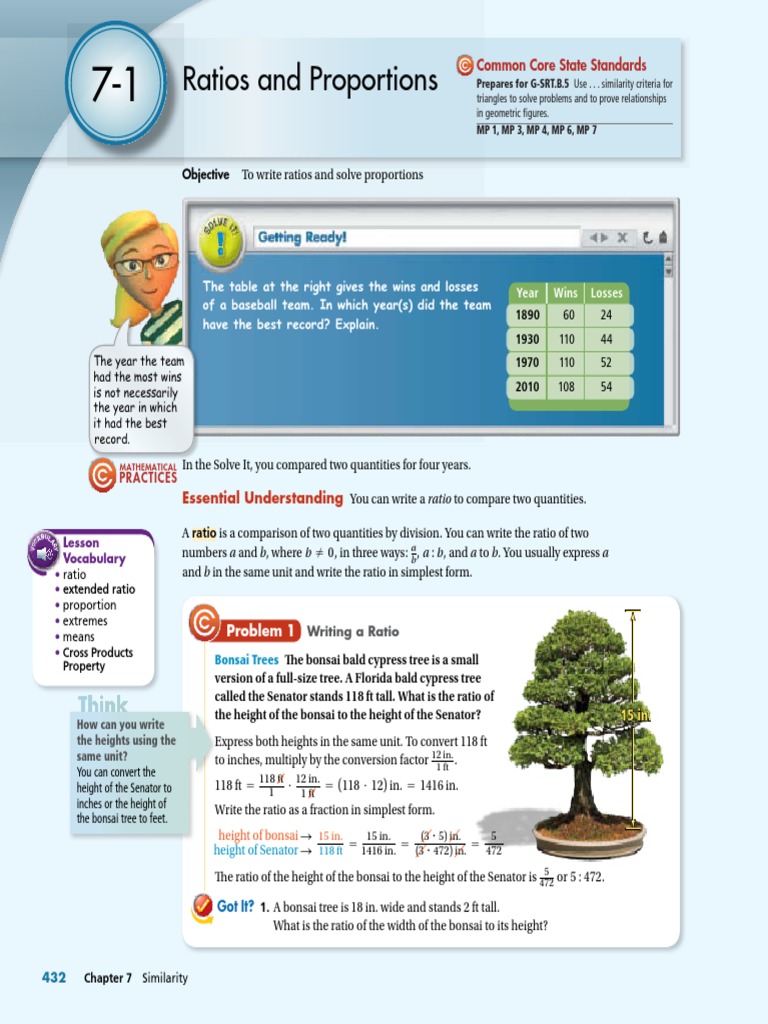 7-1 Ratios and Proportions | PDF | Ratio | Fraction (Mathematics)