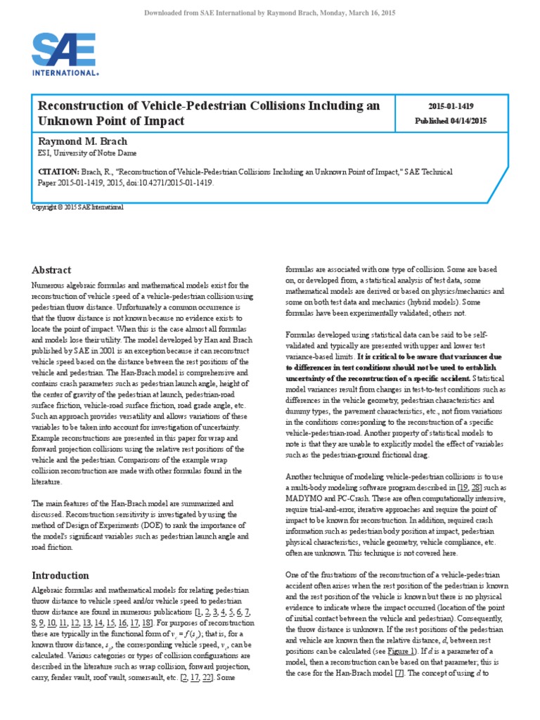 Reconstruction of Vehicle-Pedestrian Collisions Including An Unknown ...