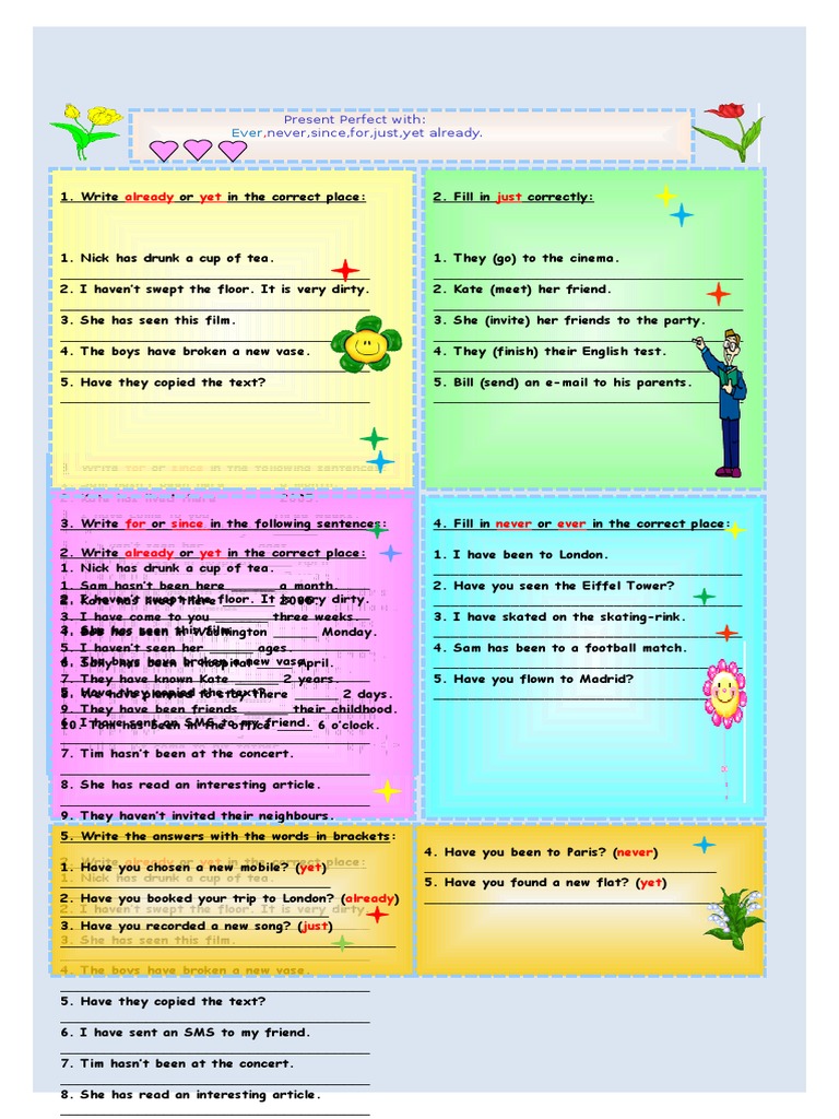 Present Perfect Activity Since For Ever Never Just Already | PDF