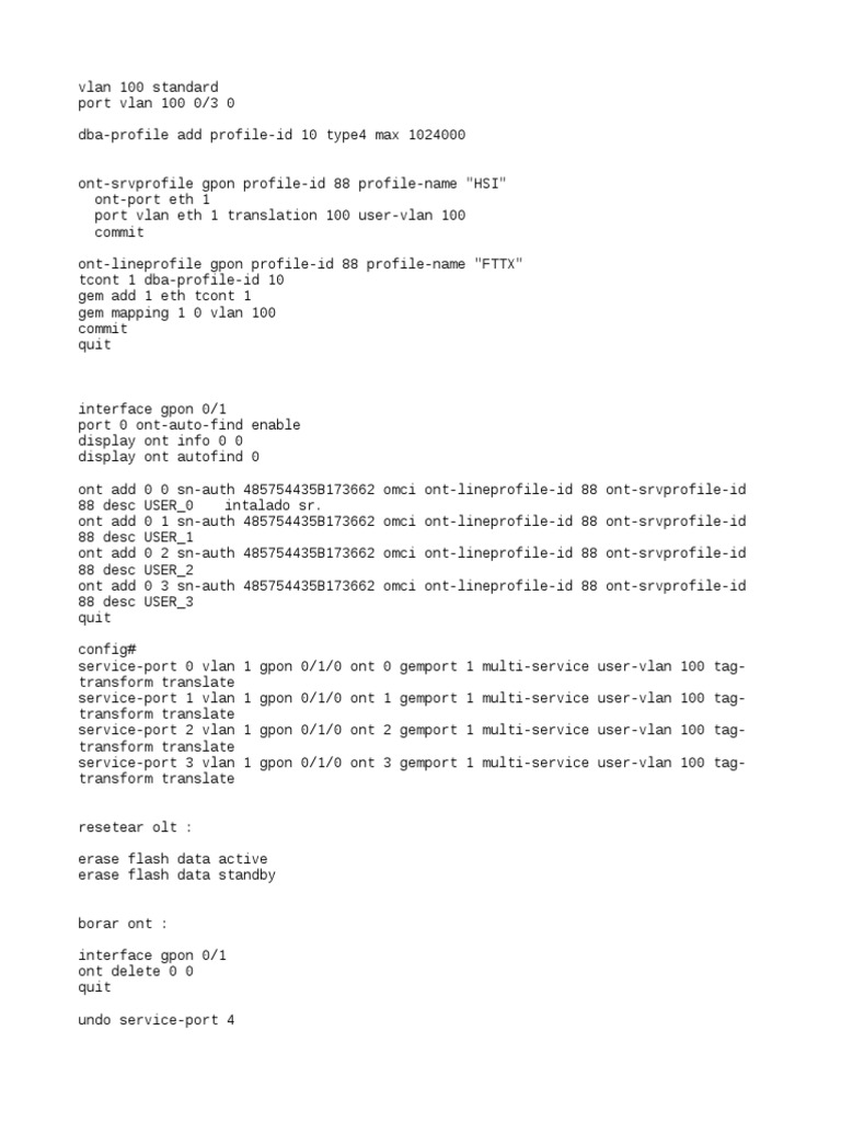 Comando Olt Huawei Configuracion Pppoe Mikrotik | PDF