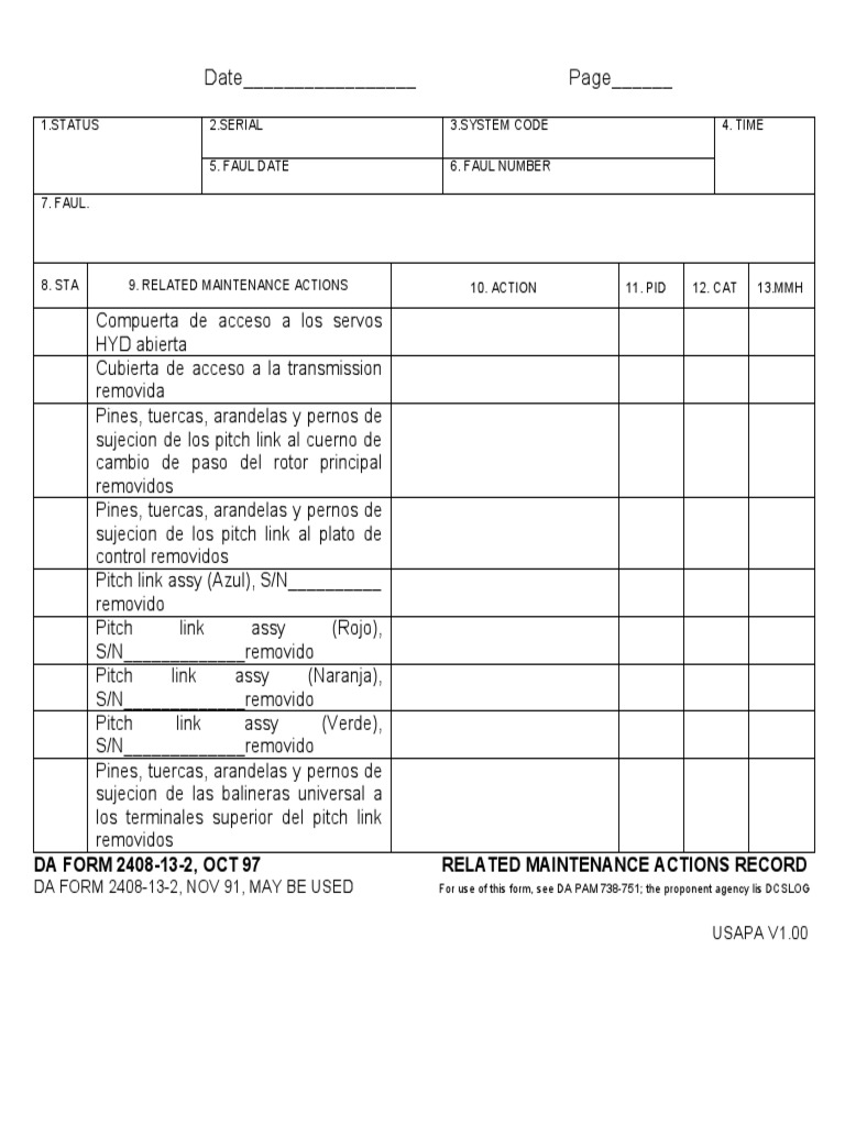 DA FORM 2408-13-2 LUBRICACION PITCH LINK y PLATO.. | PDF