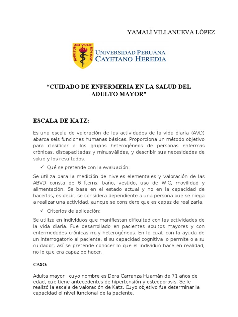 Evaluación de Katz en Adultos Mayores | PDF | Especialidades Medicas ...