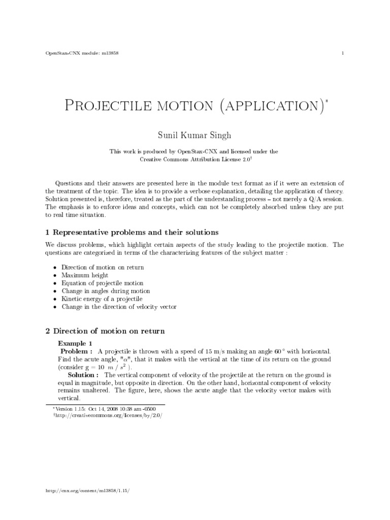 Projectile Motion (Application) : Sunil Kumar Singh | PDF | Projectiles ...