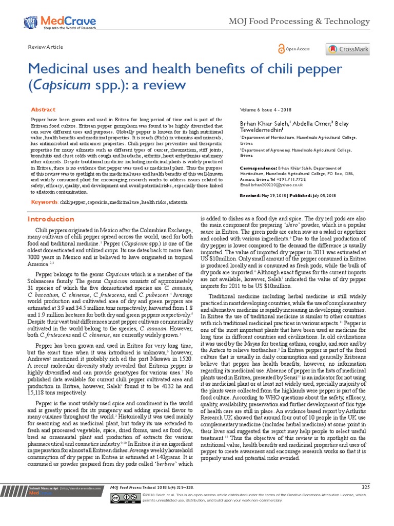 Medicinal Uses and Health Benefits of Chili Pepper (Capsicum SPP.) : A ...