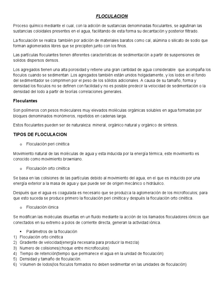 FLOCULACION | PDF | Ciencias fisicas | Química