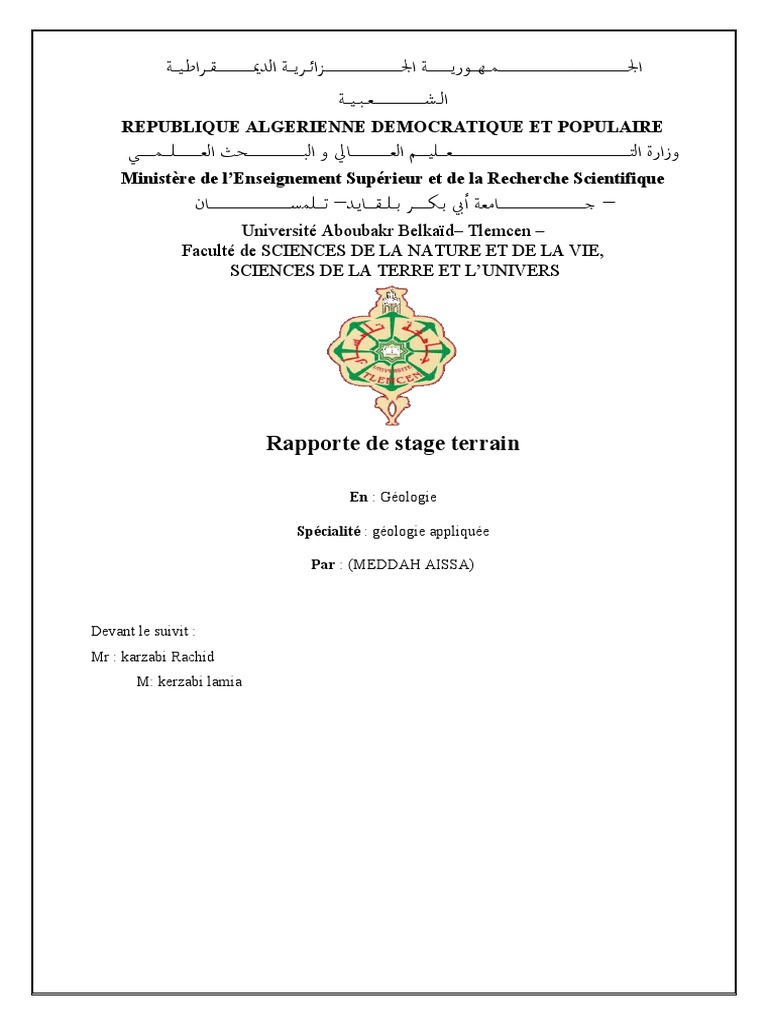 Page Garde Memoire Licence Univ Tlemcen | PDF