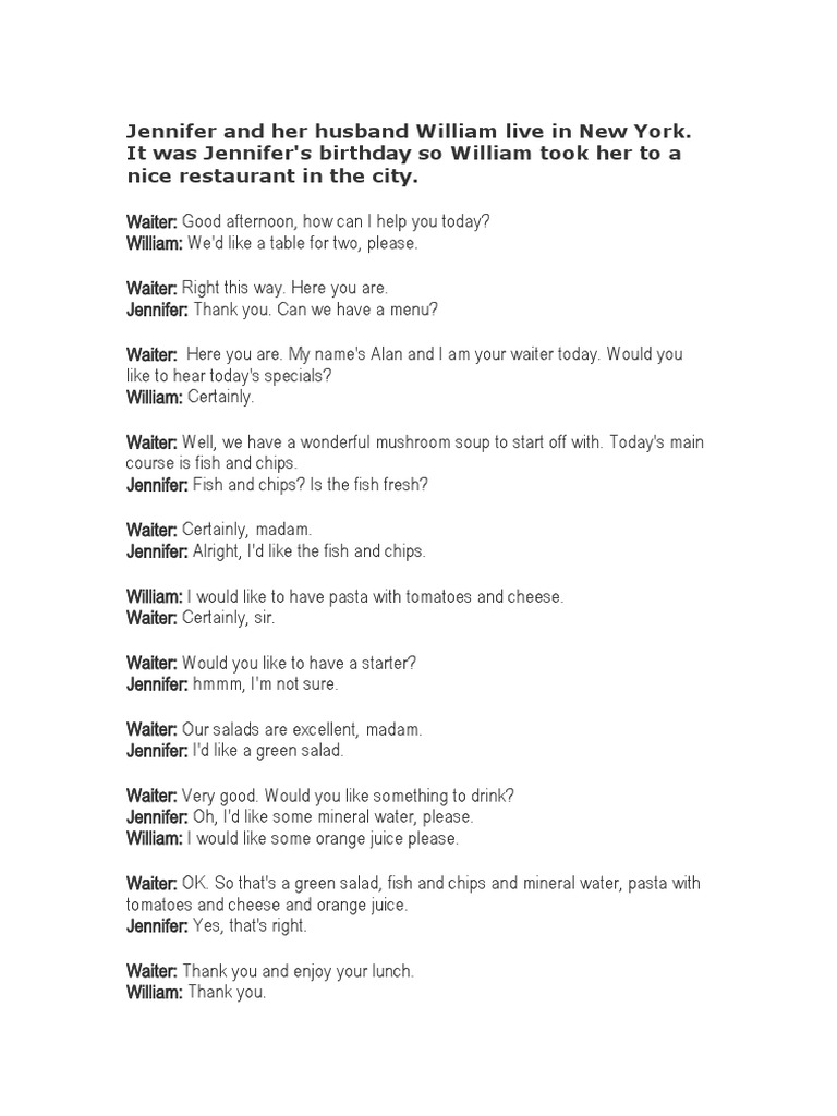 Restaurant Reading Comprehension Exercise | PDF | Restaurants | Waiting ...