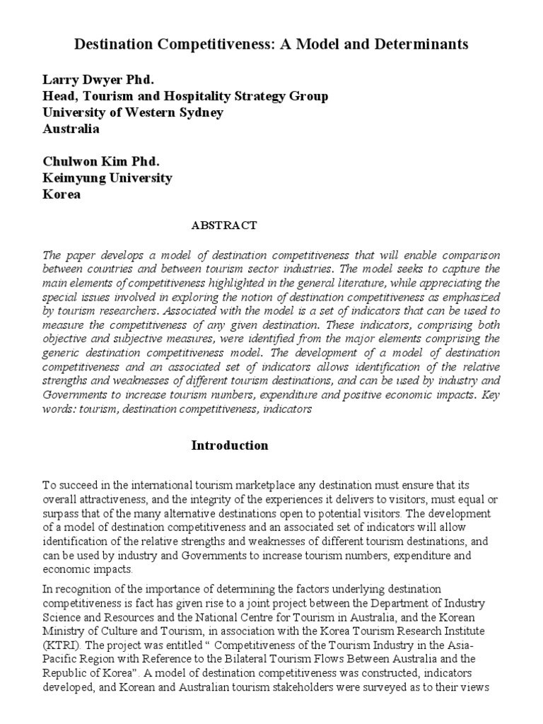Destination Competitiveness A Model and Determinants | PDF | Strategic ...