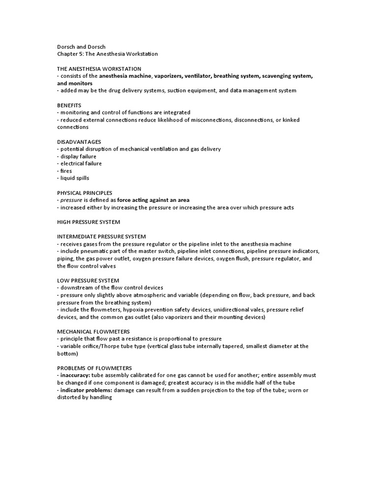 Dorsch and Dorsch Anes Machine Notes | PDF