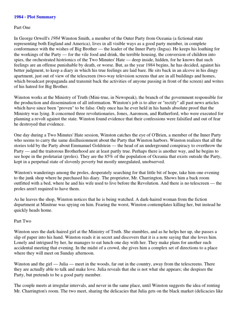 1984: Detailed Plot Summary | PDF | Satirical Books