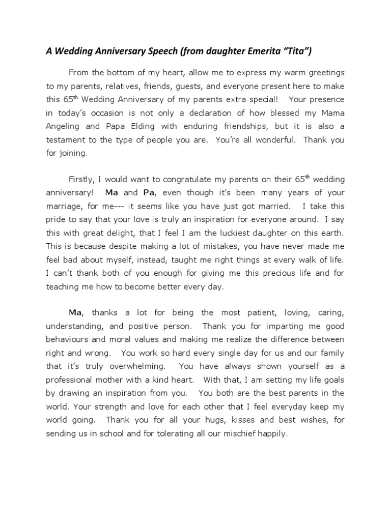 A Wedding Anniversary Speech (For Mr. & Mrs. Eldifonso Amen | PDF | Love
