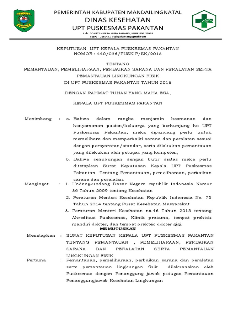 8.5.1.4 SK Pemantauan, Pemeliharaan, Perbaikan Sarana Dan Peralatan | PDF