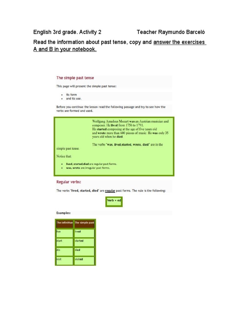 English 3rd Grade Activity 2 | PDF
