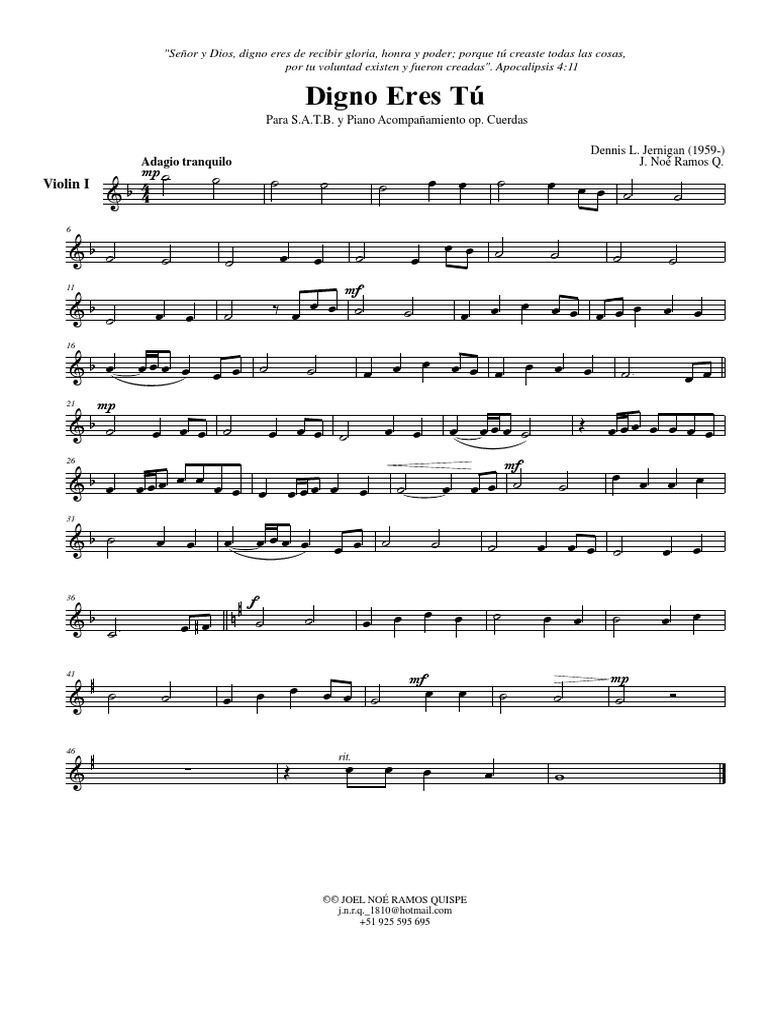 Digno Eres Tu - SATB+Camareta - Violin I PDF | PDF
