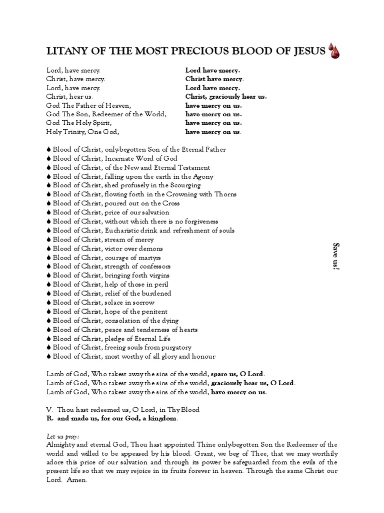 Litany of The Most Precious Blood of Jesus | PDF