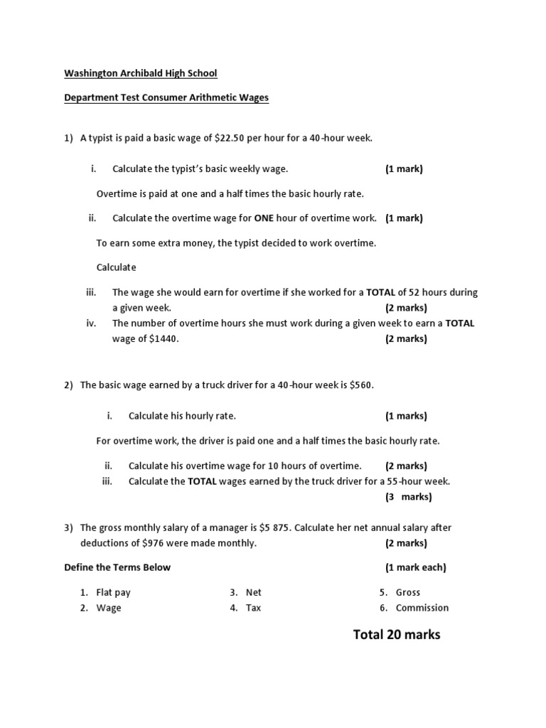 CSEC Wages Test | PDF