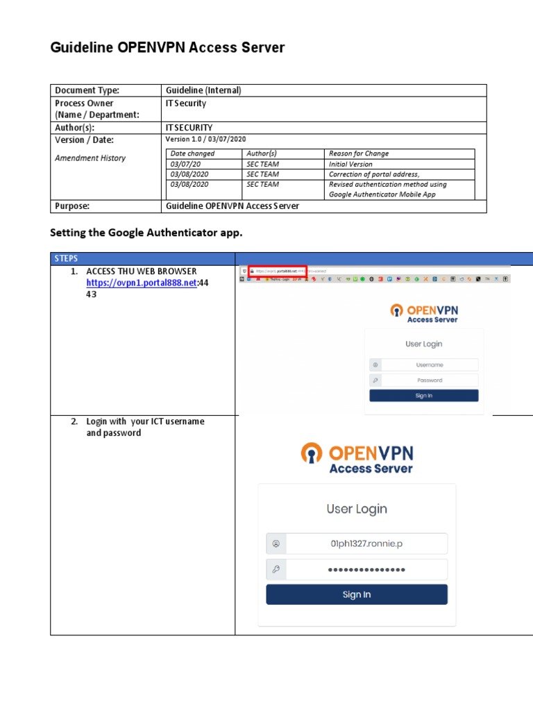 Guideline OpenVPN Access Server - GoogleAuthApp PDF | PDF | Computer Network Security | World ...