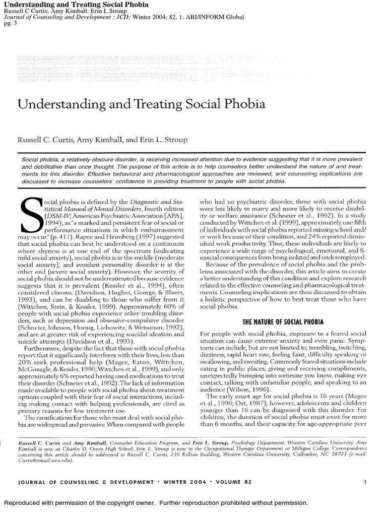 Understanding and Treating Social Phobia | PDF