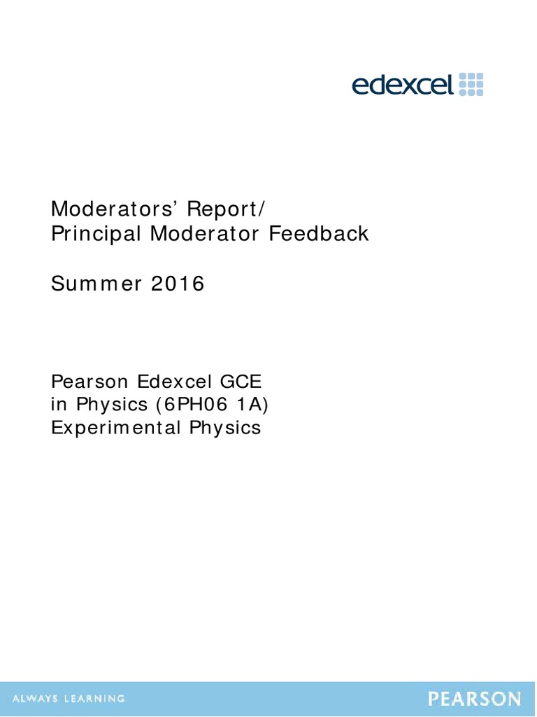 Moderators' Report/ Principal Moderator Feedback Summer 2016 | PDF ...