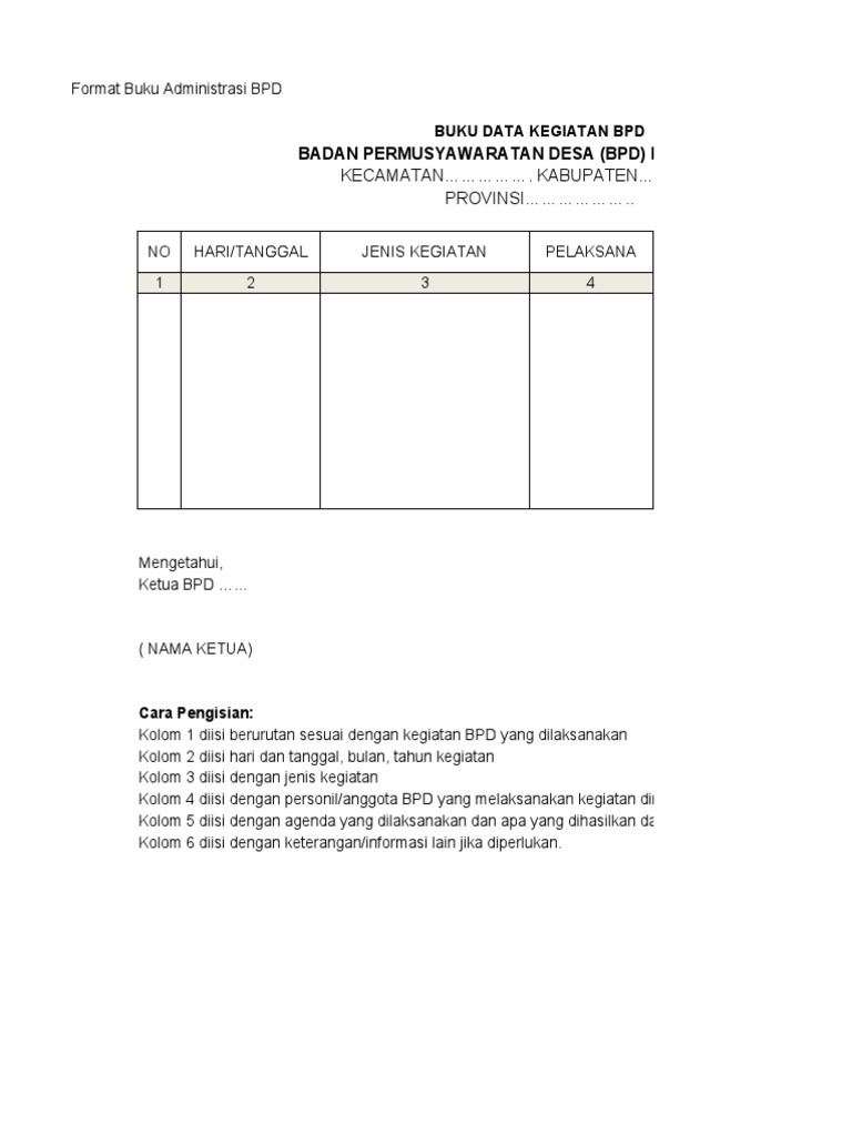Buku Data Kegiatan BPD | PDF