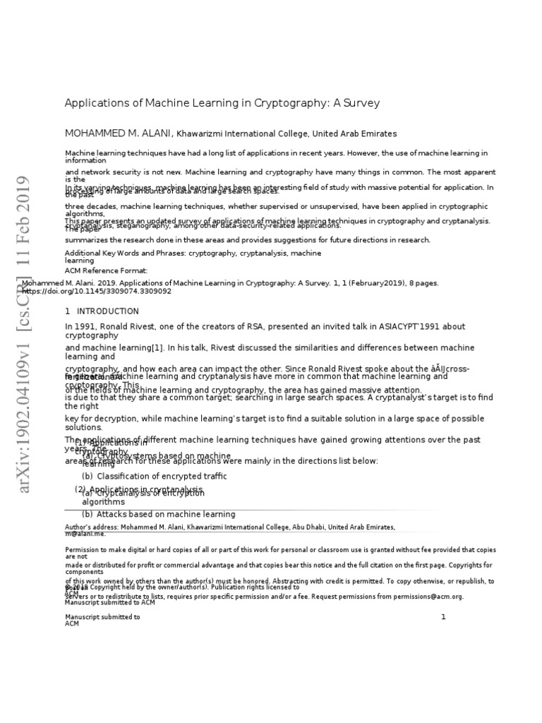 Applications of Machine Learning in Cryptography: A Survey: Mohammed M ...