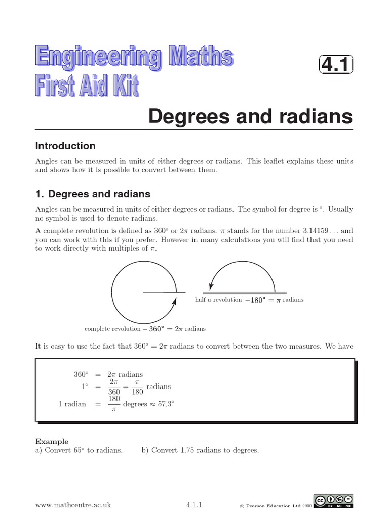 Converting Degrees To Radians | PDF | Angle | Pi