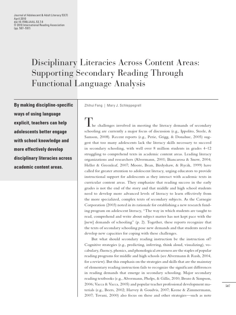 Disciplinary Literacies Across Content Areas: Supporting Secondary ...
