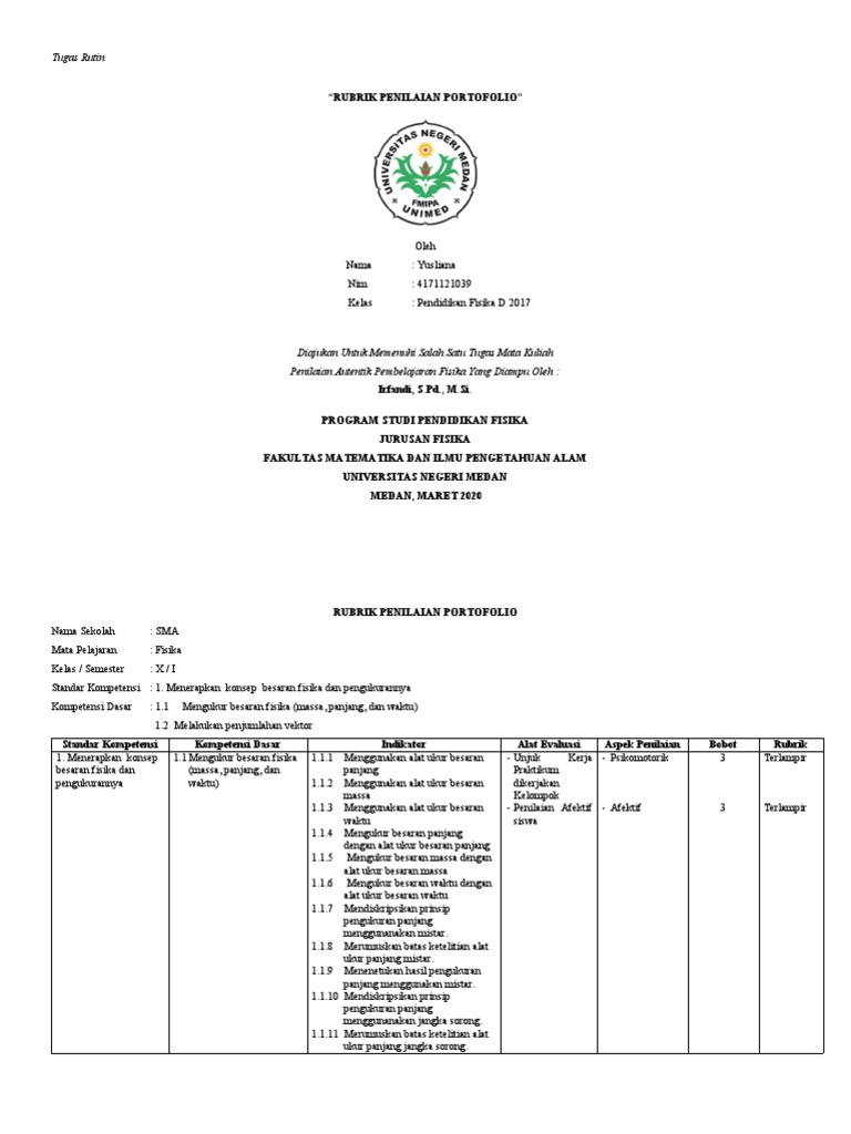 Rubrik Penilaian Portofolio | PDF