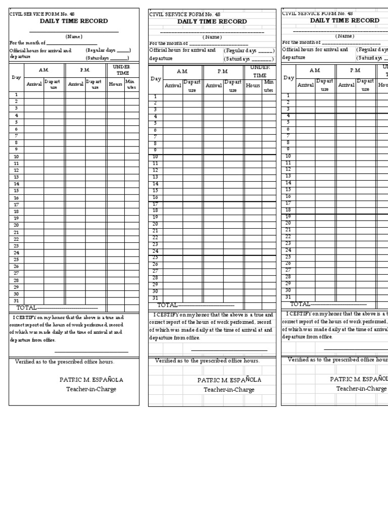 Daily Time Record Daily Tim E Record Daily Tim E Record | PDF