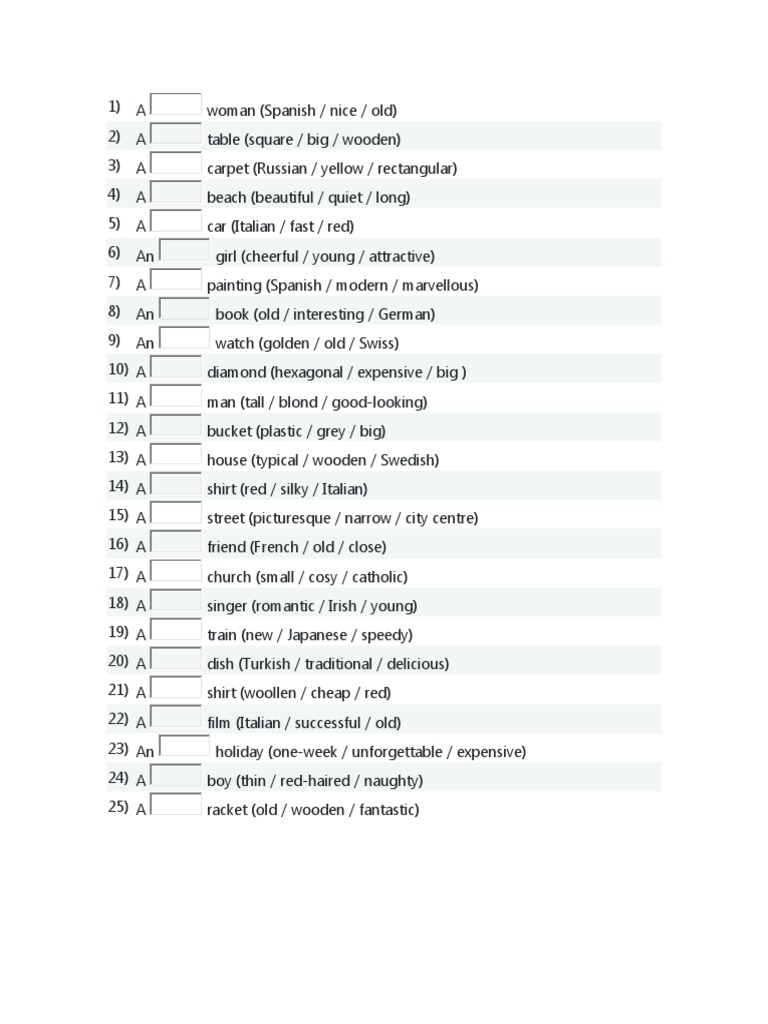 Adjectives Exercises