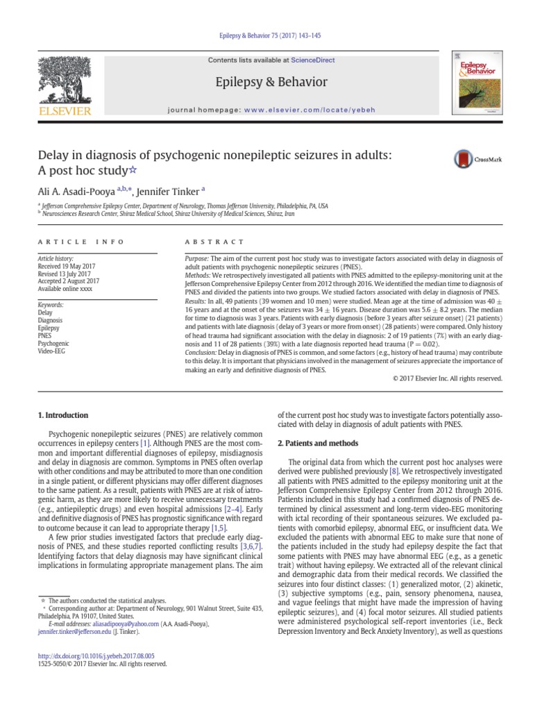 Epilepsy & Behavior: Ali A. Asadi-Pooya, Jennifer Tinker | PDF | Epilepsy | Traumatic Brain Injury