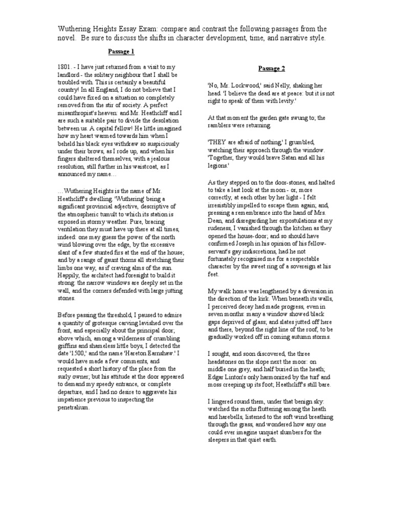 Wuthering Heights Passage Analysis Essay PDF | PDF | Wuthering Heights ...