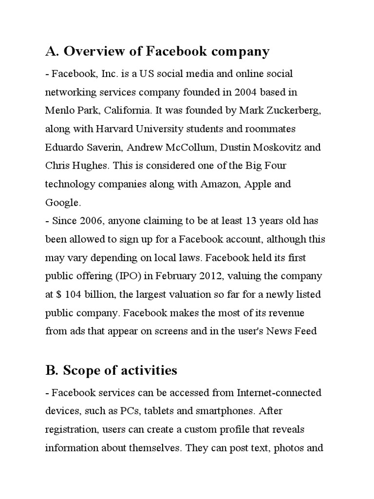 A. Overview of Facebook Company | PDF | Facebook | Initial Public Offering