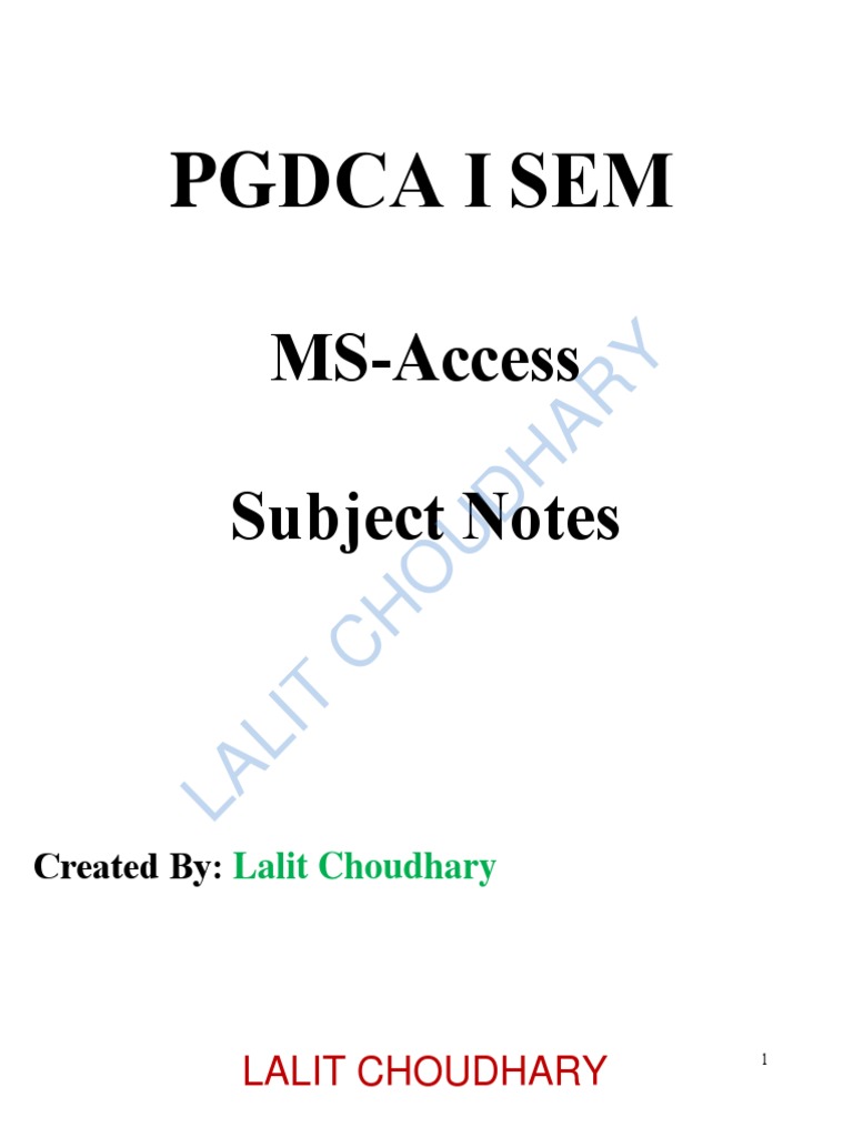 MS Access Hindi Notes PGDCA 1st Semester PDF | PDF | Information ...