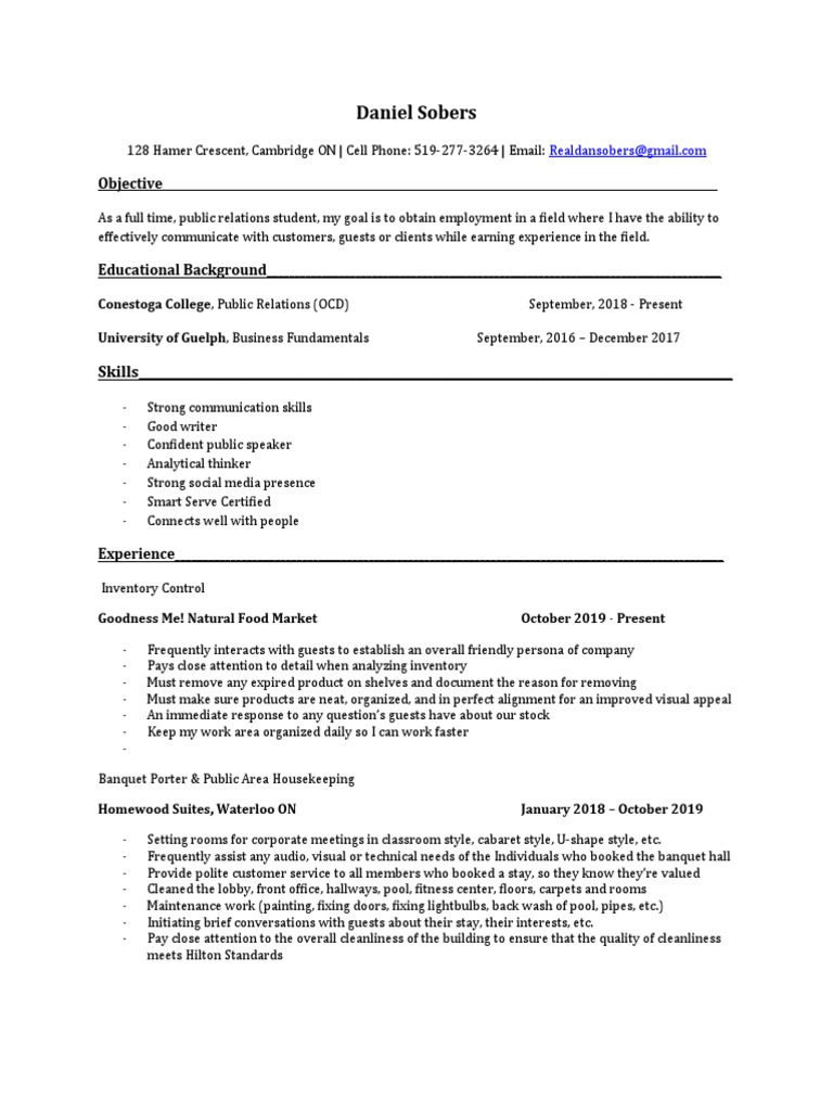 Daniel Sobers Resume | PDF | Inventory | Business